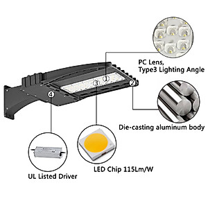 1000LED LED Shoebox Pole Light, 100W (300W Eq.) 12,000Lm, Street Light, Parking Lot Flood Light, AC110-277V, 5000 Kevin Daylight, Area Light Arm Mounted