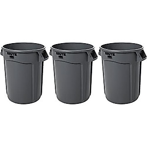 Rubbermaid Commercial 263200GY Round Brute Container Plastic 32 gal Gray (3)