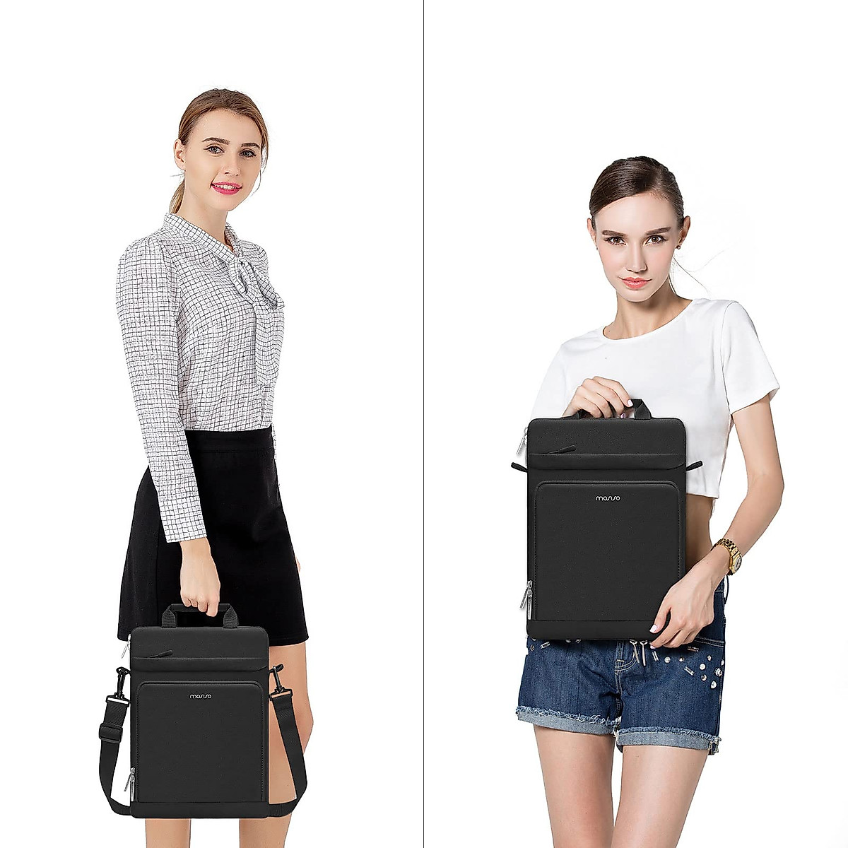 MOSISO Vertical Laptop Shoulder Bag Compatible with MacBook Air/Pro,13-13.3 inch Notebook,Compatible with MacBook Pro 14 2023-2021 A2779 M2 A2442 M1 with Front Raised Pockets&Fix Handle&Belt, Black