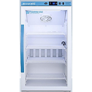 Summit Appliance ARG3PV Pharma-Vac Performance Series 3 Cu.Ft. Counter Height Commercial Vaccine All-Refrigerator with Glass Door, Automatic Defrost, Digital Thermostat and White Cabinet