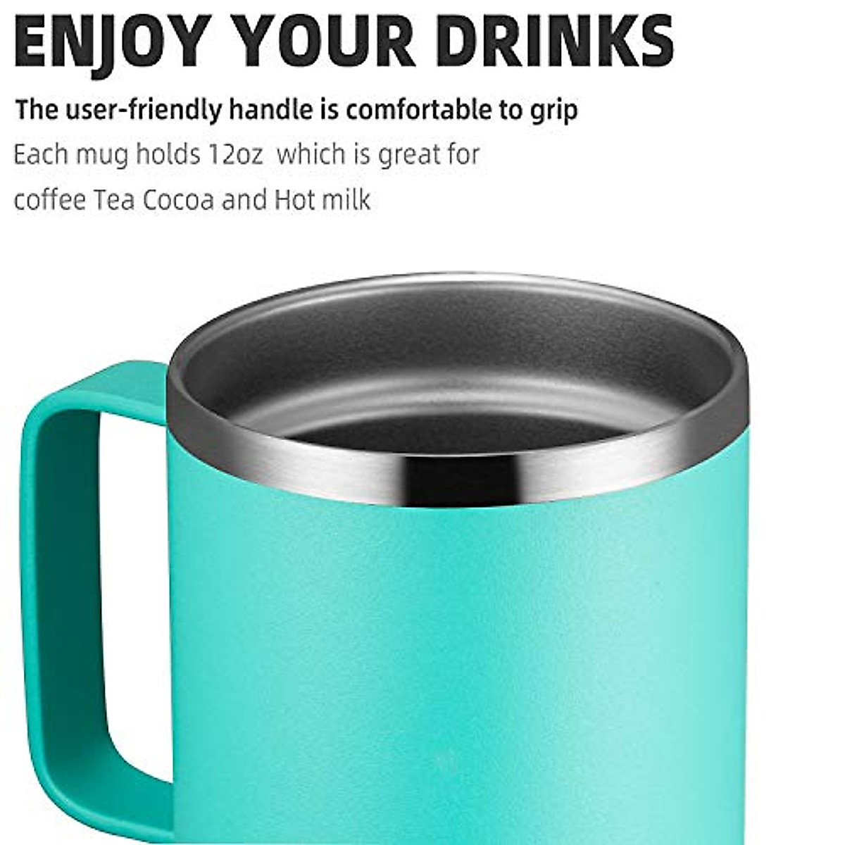 MEWAY 12oz Coffee Mug With Handle and Sliding Lid,Stainless Steel Travel Tumbler Cup with Handle,Double Wall Vacuum Insulated Camping Cup for Hot & Cold Drinks Tea (Light Green,Set of 1