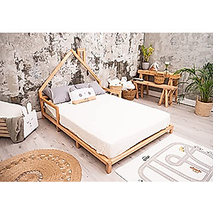 BUSYWOOD Toddler Bed - Alder Wood Bed for Kids - Montessori Twin Bed - Montessori Bed - House Bed Frame - Montessori Full Size Bed Frame (Model 3, Legs&Slats, Natural Wood)
