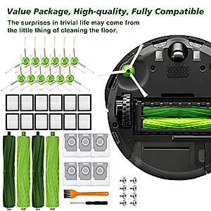 32 Pack Replacement Parts for iRobot Roomba i7 i7+ i3 i3+ i4 i4+ i6 i6+ i8 i8+ E5 E6 E7 Vacuum Cleaner, 2 Set Rubber Brushes, 12 Vacuum Filters, 6 Vacuum Bags, 12 Side Brushes