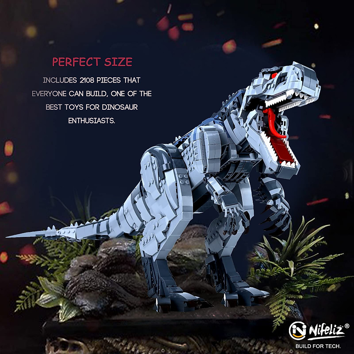 Nifeliz Indominus rex Dinosaur Building Blocks Kit - Construction Set to Build, Assembly Toy for Teens and Adults, A Cool Birthday or Anytime Gift for Kids Who Enjoy Dinosaur World (2108Pcs)