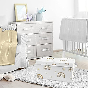 Sweet Jojo Designs Neutral Boho Rainbow Girl Boy Unisex Small Fabric Toy Bin Storage Box Chest Baby Nursery Kids Room Mustard Yellow Pumpkin Orange Bohemian Sunshine Modern Vintage Beige Gold Tan