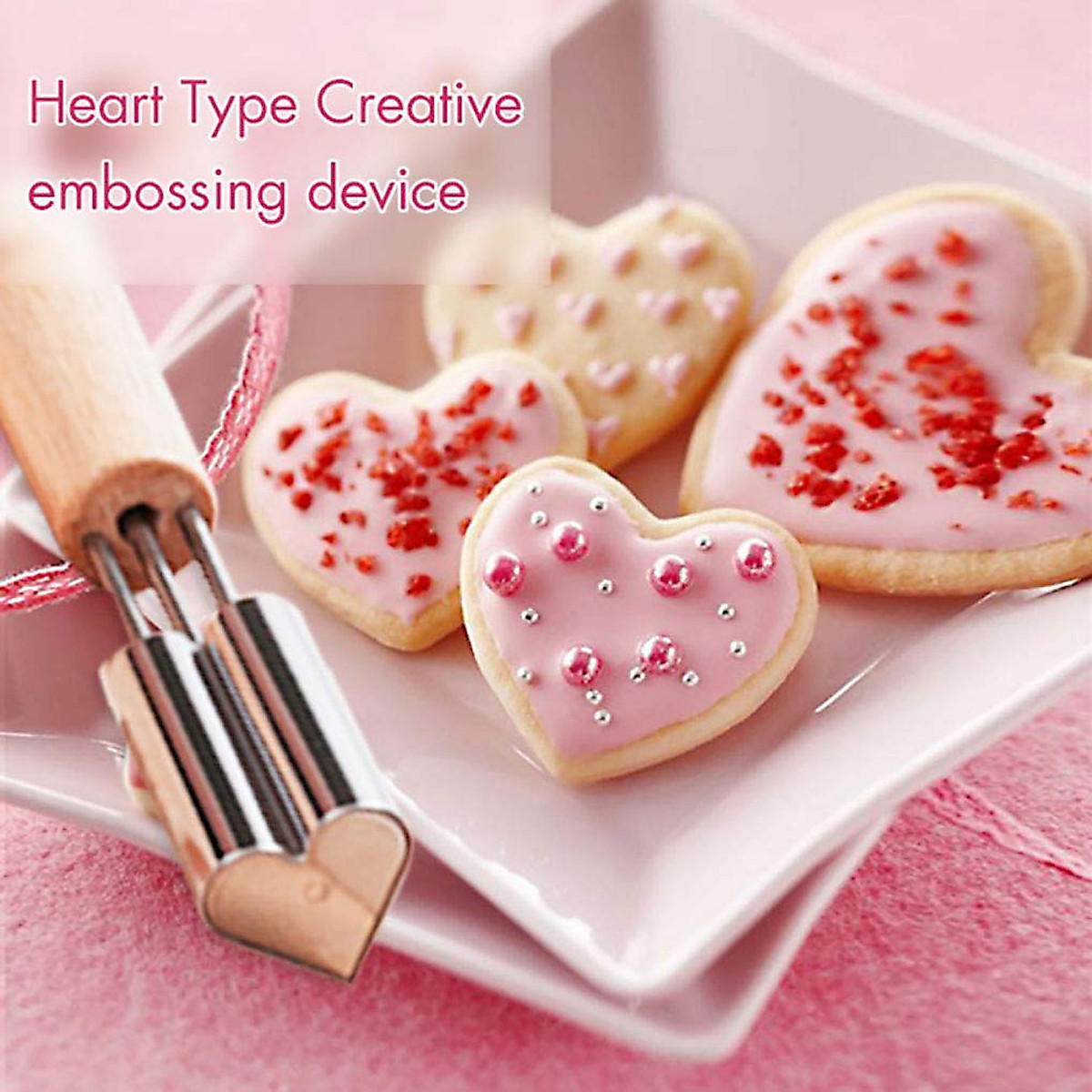 Goeielewe 3-Pack Vegetable and Fruit Cutter Shapes Set, Mini Pie, Stainless Steel Cookie Stamps Mold with Wood Handle, Cookie Cutter Decorative Food for Baking Crafts - Flower, Heart, Star