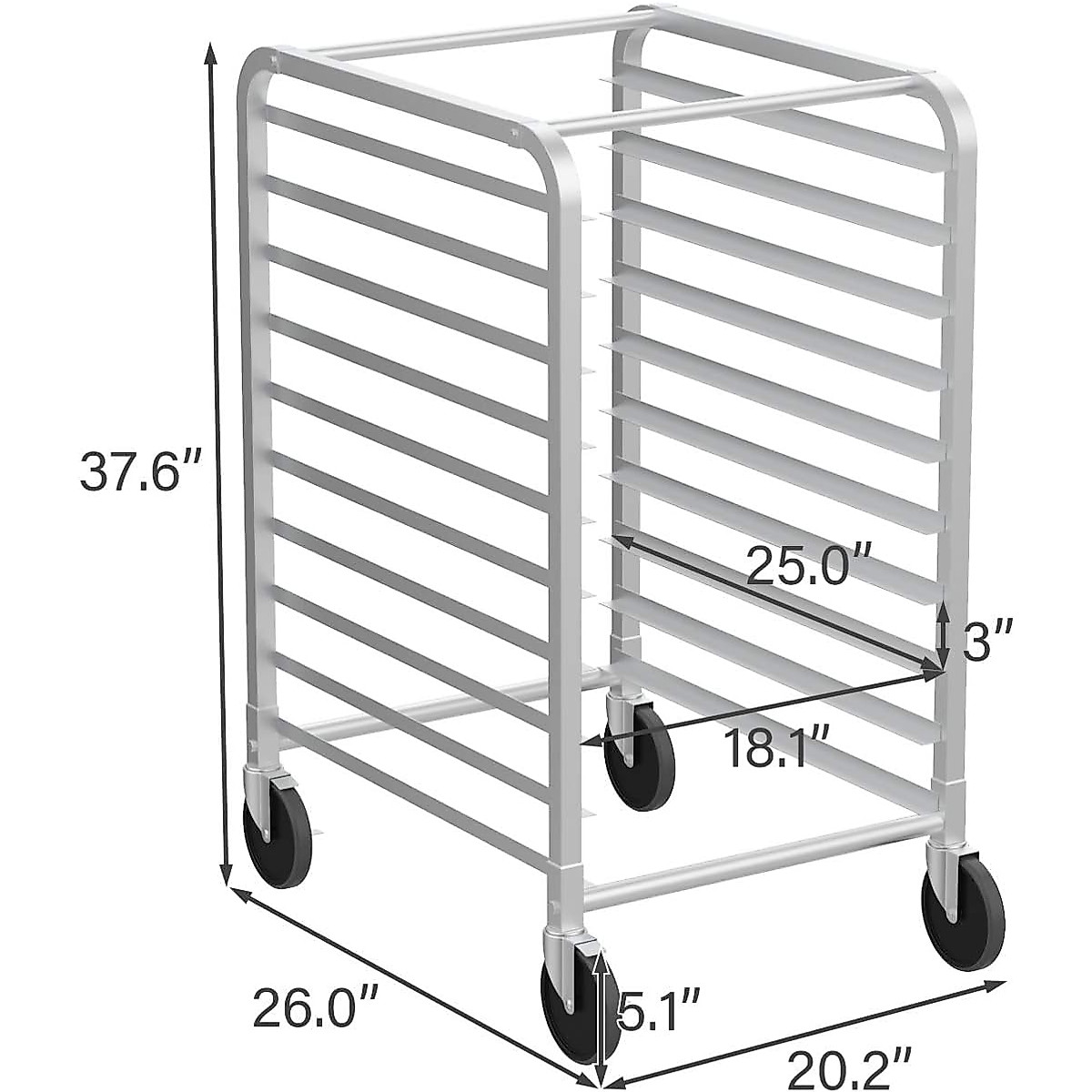 ROVSUN 10-Tiers Sheet Bun Pan Speed Bakery Tray Racks, Commercial Stainless Steel Baking Racks with Brake Wheels, Push Bread Tray Food Cart, Perfect for Kitchen/Dining Rooms