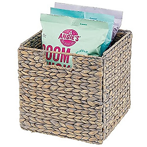 mDesign Natural Woven Hyacinth Cube Storage Bin Basket Organizer with Handles for Kitchen Pantry, Cabinet, Cupboard, Shelf/Cubby Organization, Hold Food, Drinks, Snacks, Appliances, 2 Pack, Gray Wash