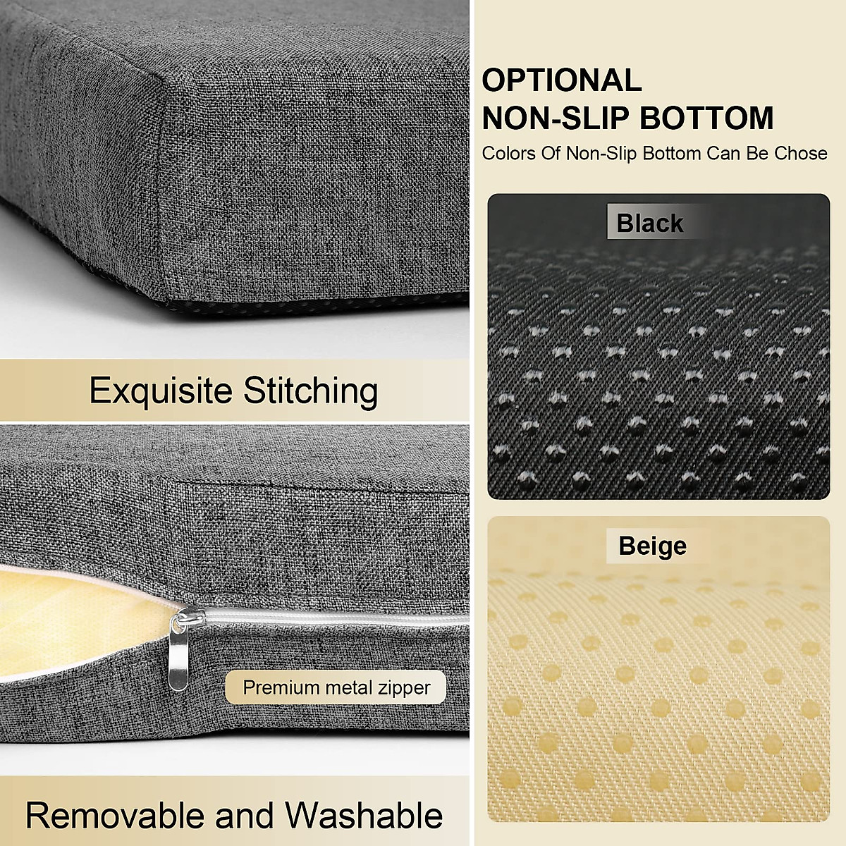 Millsilo Outdoor Bench Cushion, Custom Bench Cushions for Patio Furniture, Thicken Indoor Window Seat Cushion, Non-Slip Piano Swing Bench Pads, Loveseat Long Chair Cushions Removable Cover with Piping