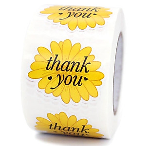 Yellow Thank You Stickers Roll Small Business 500 Pcs Cute Flowers Shape Gift Wrapping Supplies Big Seal Stickers Labels for Packaging