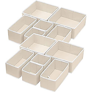 Simple Houseware Foldable Cloth Storage Box Closet Dresser Drawer Divider Organizer Basket Bins for Underwear Bras, Beige (Set of 12)