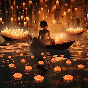 LPUSA 10 Hour Orange Floating Candles Large 3"，Unscented Romantic Tealight Ribbed Candles for Cylinder Vases，Centerpieces at Wedding, Party, Pool, Holidays, Set of 12