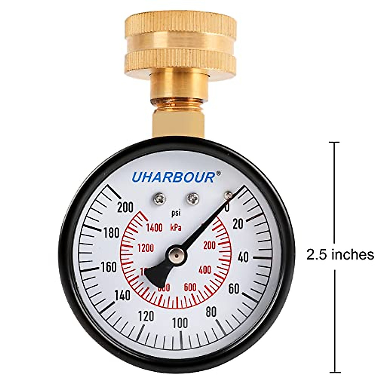 UHARBOUR Water Pressure Gauge 200psi, 2-1/2" Dial,Steel case, Brass Inside Construction, Standard Female 3/4"NPT Rear Connection for Garden Hose Thread.…
