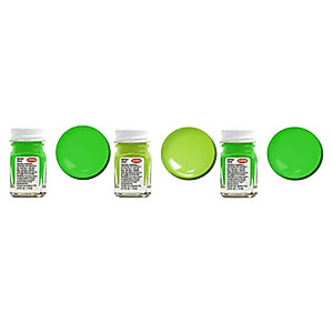 Testors Green Enamel Paint Variety, Green, Flat Green, Flat Beret Green, Metal Flake Green, Fluorescent Green, Sublime Green, Bright Lime, Teal, Flat Army Olive, and Thinner, 1/4 oz (Pack of 10) - with Make Your Day Paintbrushes