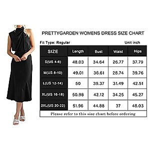 PRETTYGARDEN Women's Sleeveless Cocktail Dress Satin Mock Neck Cut Out Midi Wedding Guest Dresses Black