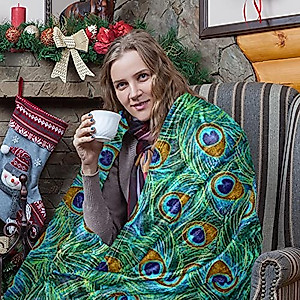 Lightweight Fleece Blanket for Sofa,Green Peacock Leather Floral,Soft Blanket and Throw Blankets for Bed Couch