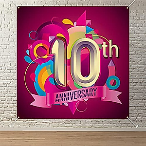 Happy 10th Anniversary Backdrop Banner Decor Red – Cheer to 10 Years Wedding Anniversary Party Theme Decorations for Men Women Supplies
