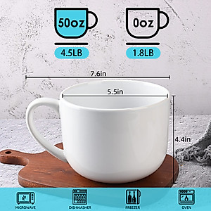 CAILIDE 50oz large Ceramic Soup Mug with Handles for Coffee, Tea, Ice Cream, Cereal, (white)