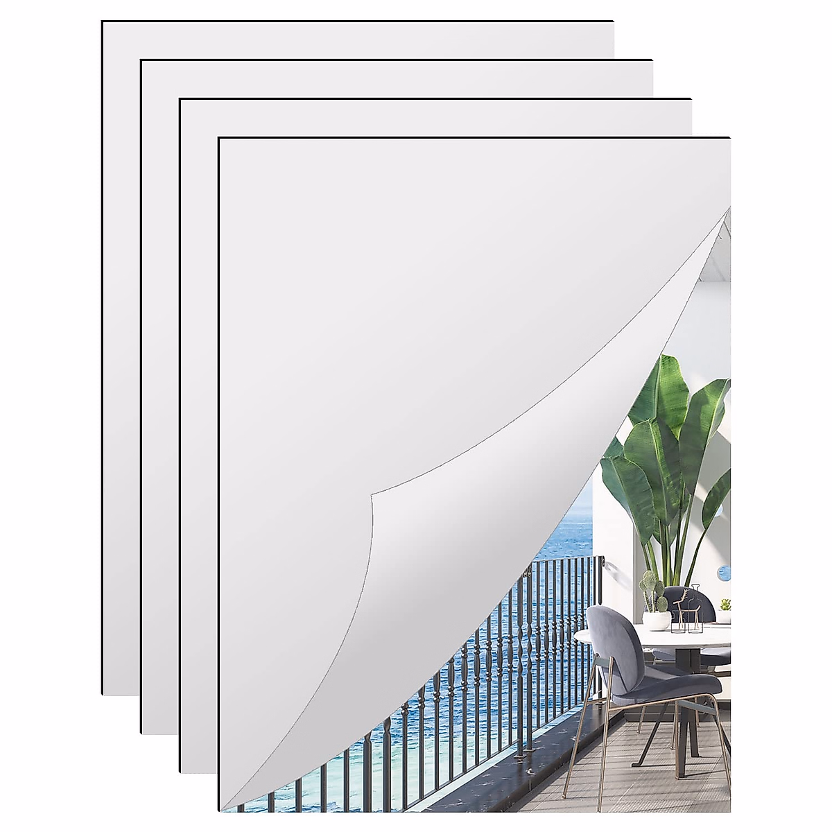 QEEYON 4Pcs Acrylic Mirror Sheets, 8"x12" Wall Mounted Mirror Tiles Self Adhesive Mirror Stickers Frameless Full Body Mirror Tiles for Wall Bedroom Bath Home Decor