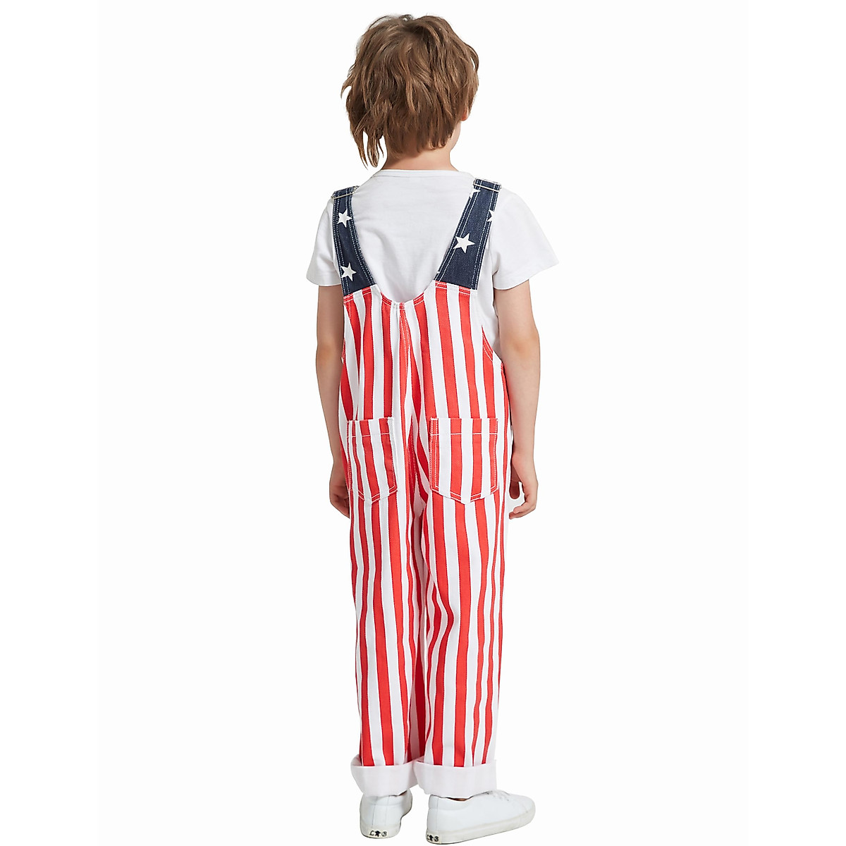 Boys Overalls Denim 3-14 Years American Flag Jeans Bibs Overalls July 4th Striped Patriotic Jumpsuit &Rompers(red,8)