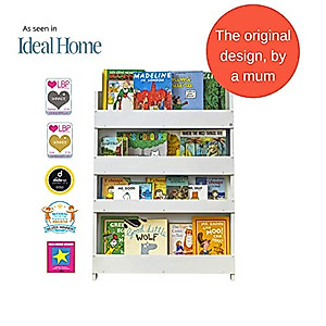 Tidy Books® Childrens Bookshelf (Age 0-10) Book Rack Storage for Kids, Wall Bookshelf, Front Facing Bookcase, 45.3 x 30.3 x 2.8 in, Wooden, White, Eco Friendly, Handmade, The Original Since 2004