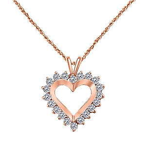 MauliJewels 1 Ct Diamond Open Heart Pendant for Women in 14k Solid Rose Gold with complimentary 18" Silver Chain