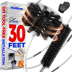 Holikme 30 Feet Dryer Vent Cleaner Kit, Flexible Lint Brush with Drill Attachment, Extends Up to 30 Feet for Easy Cleaning, Synthetic Brush Head, Use with or Without a Power Drill