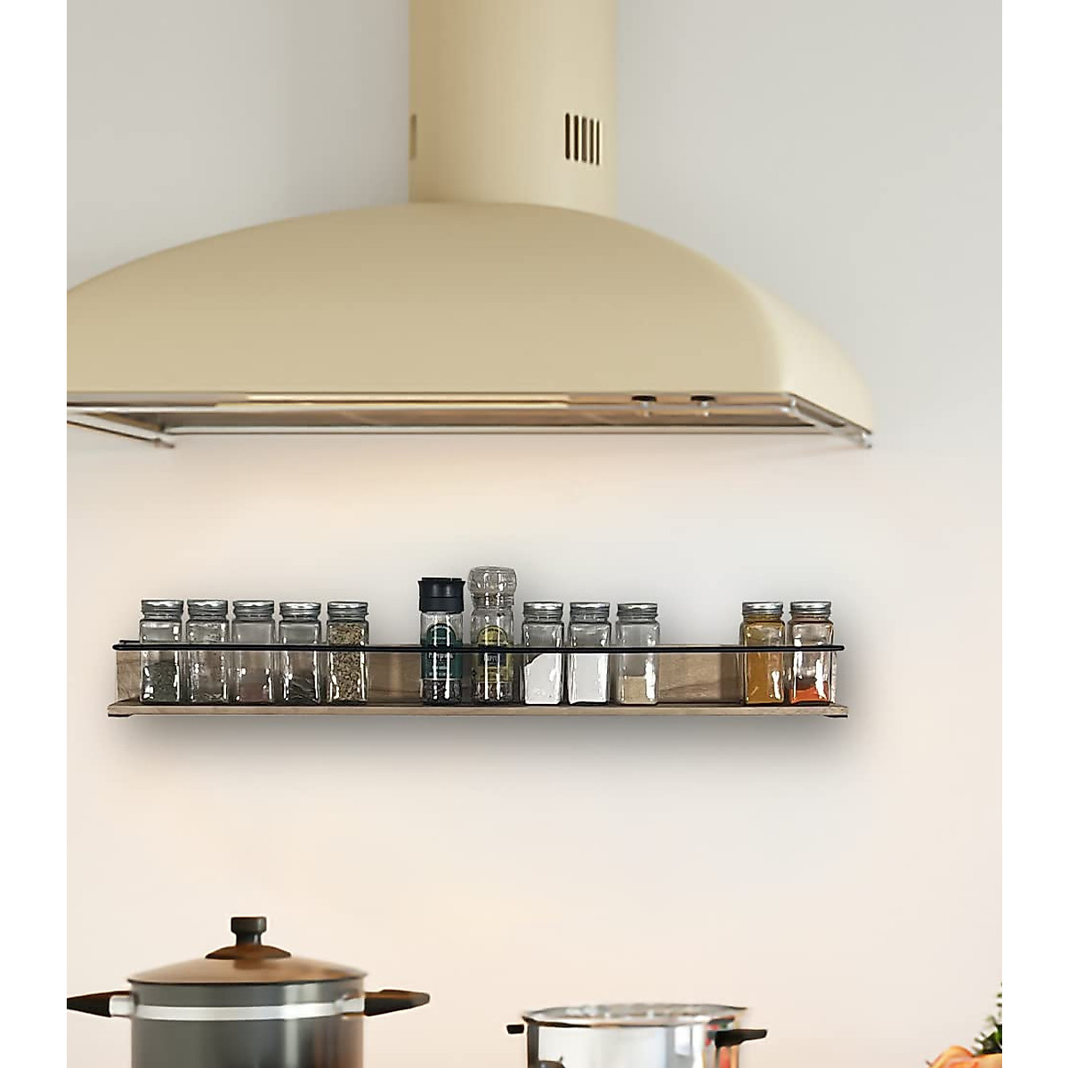 Spice Shelf - Hanging Spice Rack - Stove Shelf - Over the Stovetop or Wall Mounted - 30’’ Rustic Wood Floating Spice Rack - Seasoning Organizer above Oven - Kitchen Hack - Storage Solution/Space Saver