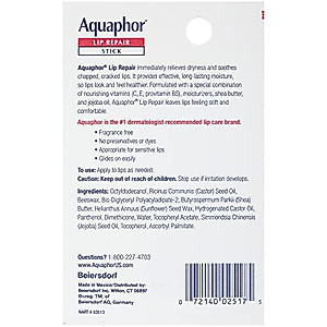 Aquaphor Lip Repair Stick - Soothes Dry Chapped Lips - 0.17 Ounce (Pack of 4)