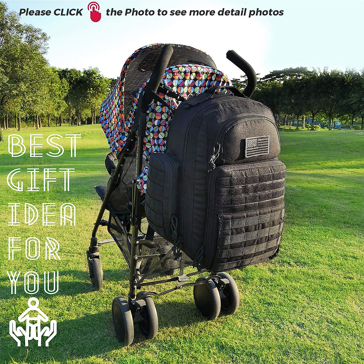 Diaper Bag Backpack for Dad, DBTAC Large Baby Nappy Bag for Men w/Changing Mat, Insulated+Wipe Pockets, Stroller Straps, Black