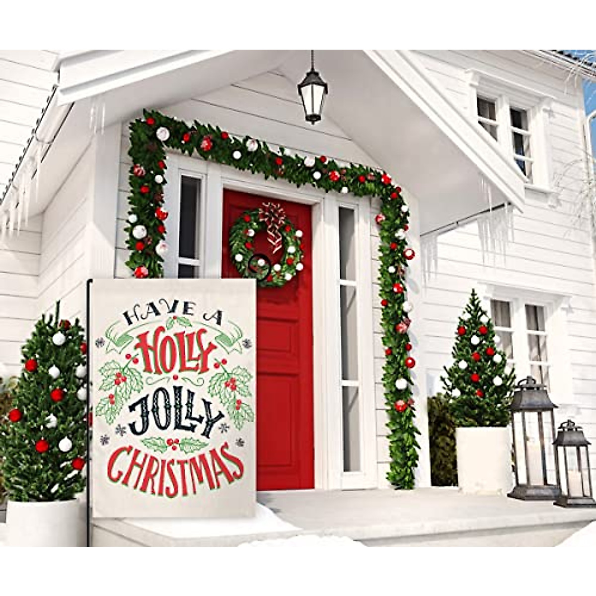 BLKWHT Holly Jolly Christmas Garden Flag 12.5x18 Vertical Double Sided Winter Holiday Yard Decorations S999
