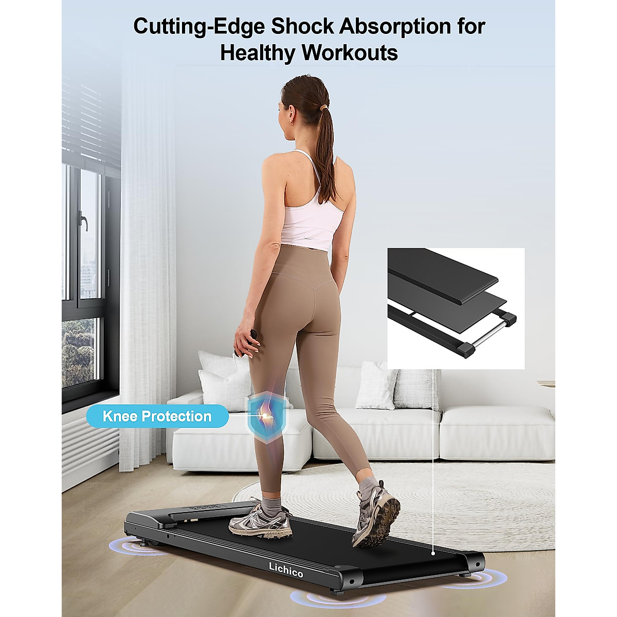 Lichico Walking Pad Under Desk Treadmill, Portable Small Treadmills for Home and Office, 2.5HP Super Quiet Brushless Motorized Walking Jogging Running Machine with Remote Control