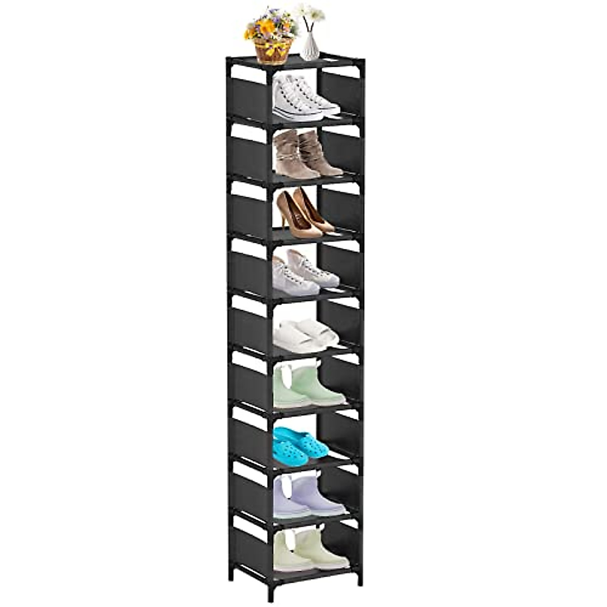 UrMsun 10 Tiers Vertical Shoe Rack, Tall Narrow Shoe Shelf Space Saving Shoe Organizer for Entryway Door Small Space Single Pairs Sturdy Shoe Shelf Storage Organizer (10 Tiers)