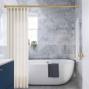 YNL Shower Curtain Rod 34-82 Inches (2.8-6.8ft) with 12Pcs Shower Curtain Rings, Adjustable Gold Shower Rod No Drilling, Non-Slip, Never Rust, Stainless Steel, Suitable for Bathroom Window, Gold