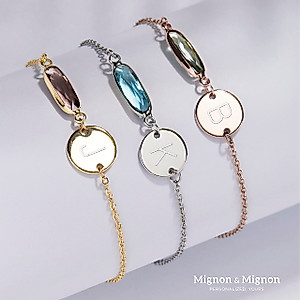 MignonandMignon Personalized Initial Birthstone Bracelet Friendship Birthday Gift For Her Gold Jewelry - 2HCBR-LBS
