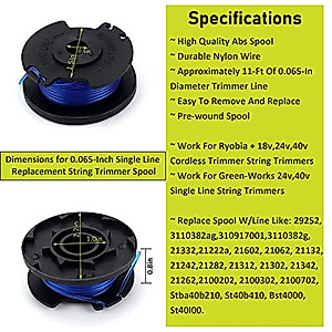 0.065 Line Spool for Ryobi Weed Wacker (18V 20V 40V) - Trimmer String Line Set Includes 15PCS AC14RL3A Replacement Weed Eater String & 3 Spool Caps AC14HCA