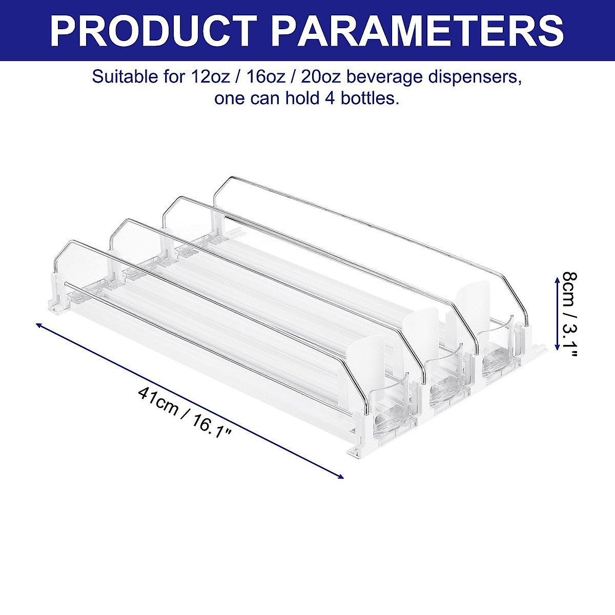 uxcell 3pcs Drink Organizer for Refrigerator, Self-Pushing Soda Can Organizer Width Adjustable Drink Dispenser Beverage Pusher for Fridge Pantry, White