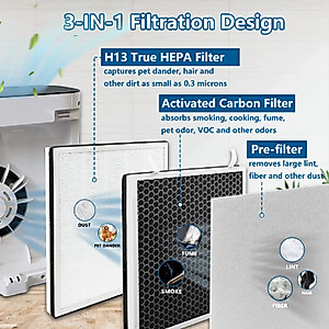 Vital 100 Replacement Filter for LEVOIT Air Purifier, 3-in-1 Pre, H13 High-Efficiency Activated Carbon Filtration System, Replace Part # Vital 100-RF, Pack of 2