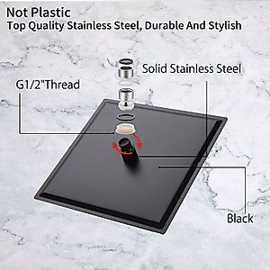 High Pressure Shower Head GGStudy Square Black Shower Head 16 Inch Large Stainless Steel Shower Heads Ultra Thin Rainfall Bath Shower 1/2 Connection