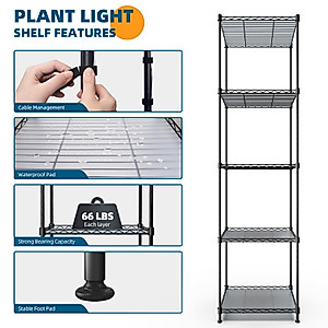 Barrina Plant Shelf with Grow Light, 5-Tier Plant Stand with 40W Ultra-Thin Grow Light Panel for Hydroponics, Seedlings, Succulents, Veg, Flowers & More, Timer Switch, 15.7" L x 11.8" W x 59.1" H