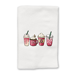 Decorative Kitchen and Bath Hand Towel | Valentines Day Love Coffee Latte | Winter Valentine's Day Themed | White Towel Home Decor Bathe Tea Towels Decorations | House Warming Gift Present