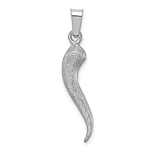Solid 14k White Gold Brushed 3D Cornicello Italian Horn Protection Pendant Charm