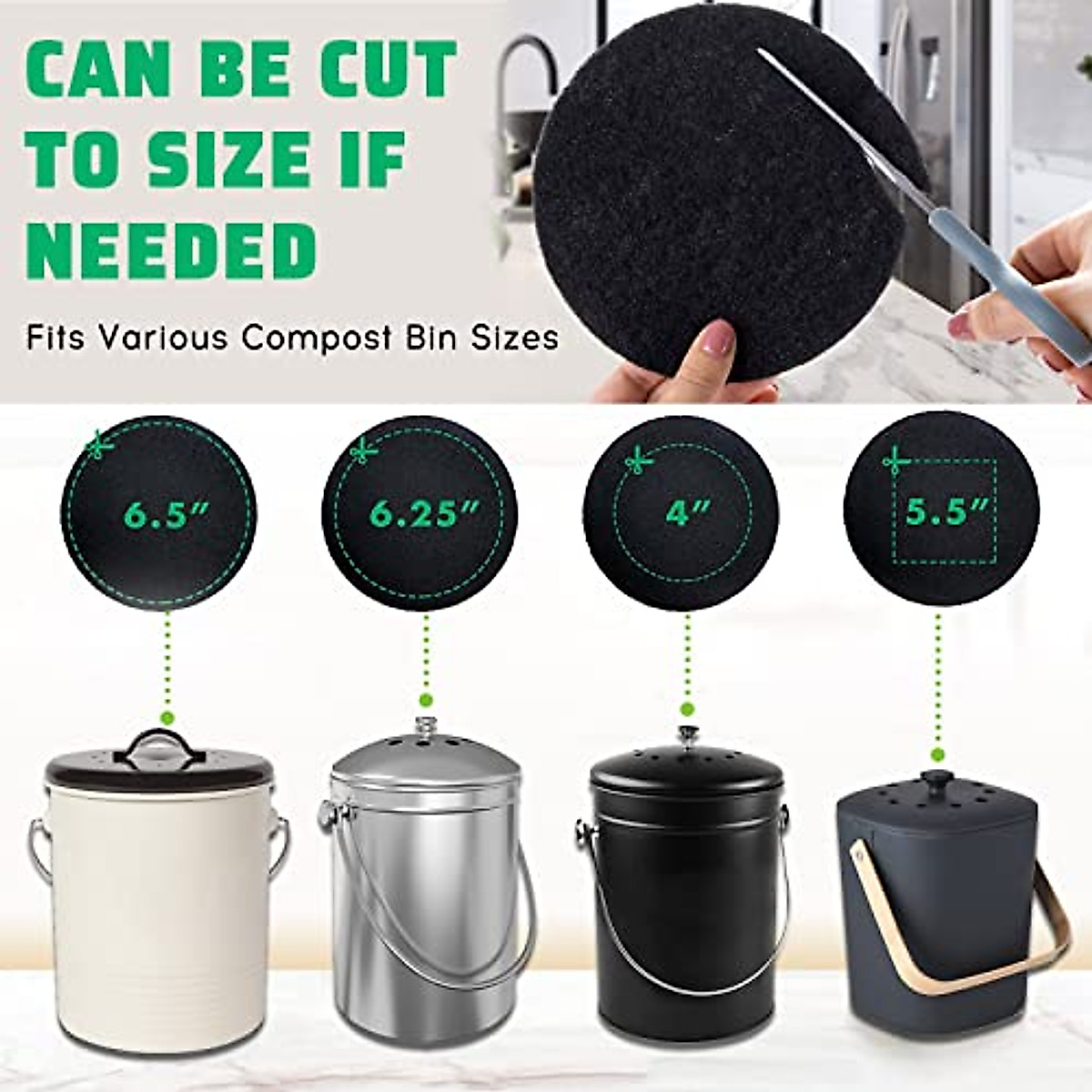 Charcoal Filters for Compost Bucket, 12 Pack Compost Filters for Kitchen Compost Bin Pail Replacement Filter Countertop Home Bucket Refill Sets, Round