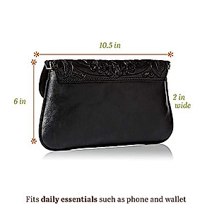 Mauzari Women's Hand Tooled Leather Crossbody Bag (Obsidian)