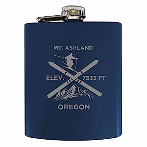 R and R Imports Mt. Ashland Oregon Ski Snowboard Winter Adventures Stainless Steel 7 oz Flask Navy