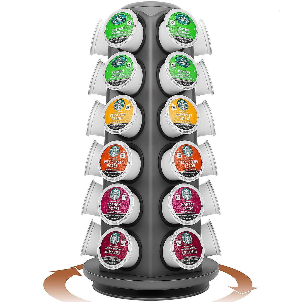 K Cup Holder Carousel-Coffee Pod Holder Organizer Compatible with 36 K-Cups Pods, for Home Kitchen Office Countertop or Coffee Station, Spins 360-Degrees, Detachable, Matte Gray