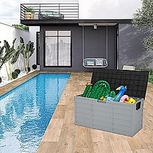 DUGGO 75 Gallon Resin Deck Storage Box Waterproof Large Indoor Outdoor Lockable Storage Container with Handle and Wheels for Patio Furniture Cushions, Toys and Garden Tools