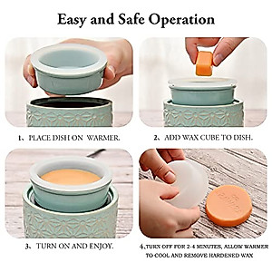 ASAWASA Wax Melt Warmer with 1 pc Silicone Dish,3-in-1 Ceramic Wax Melter Burner for Kitchen Home Spa Yoga Gift (Cyan Hexagon Pattern)