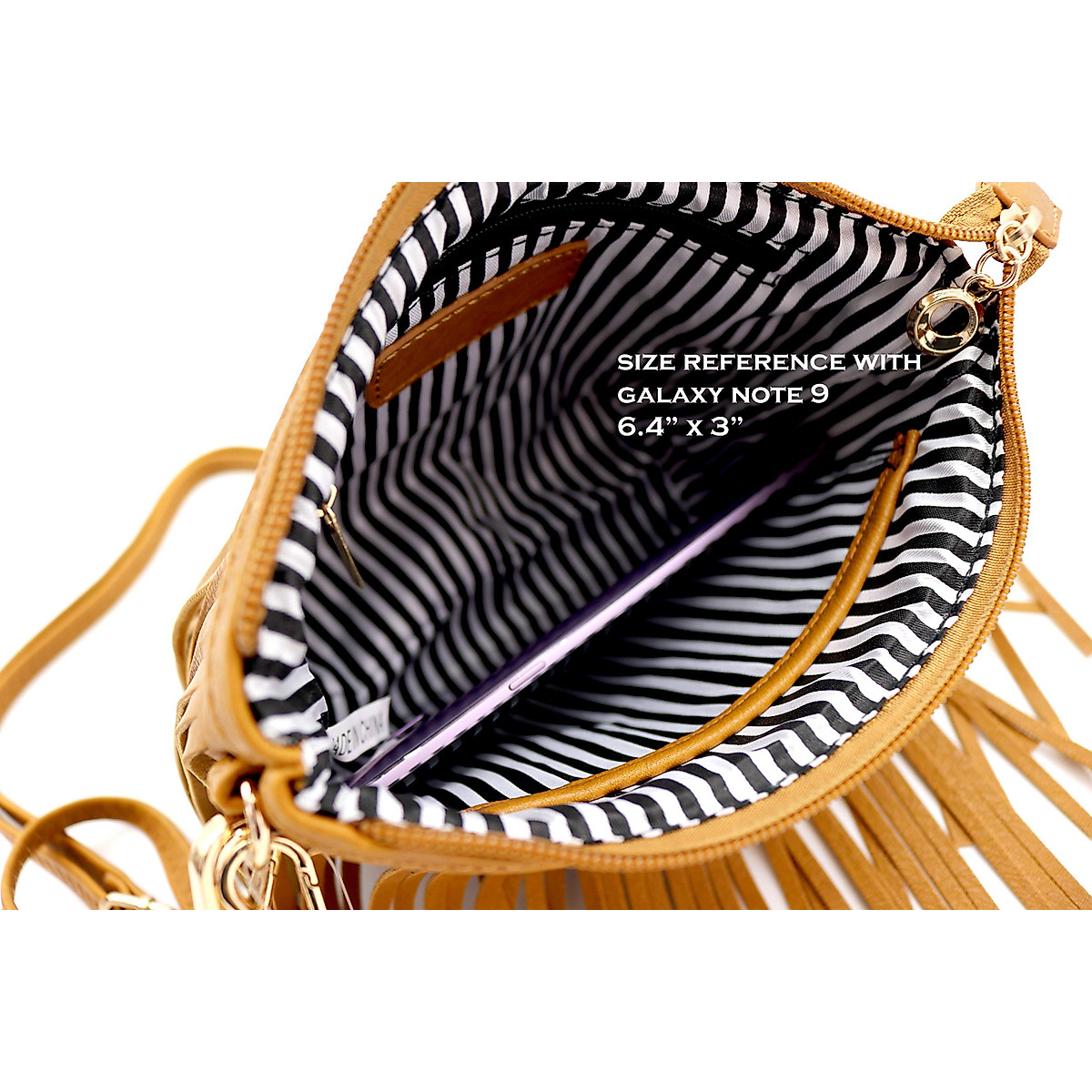 Front and Back Both Side Fringed Soft PU Leather Small Boho Crossbody Wristlet (ZBlack)