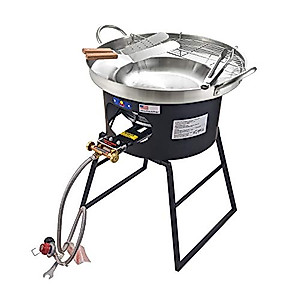 ARC, 23" Heavy Duty Stainless Steel Concave Comal Set with 80,000BTU Propane Burner Stove and Burner Stand, Discada Disc Cooker, Great for Backyard and Outdoor Cooking